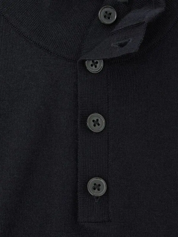REISS Merino Wool Half-button Funnel Jumper - Navy