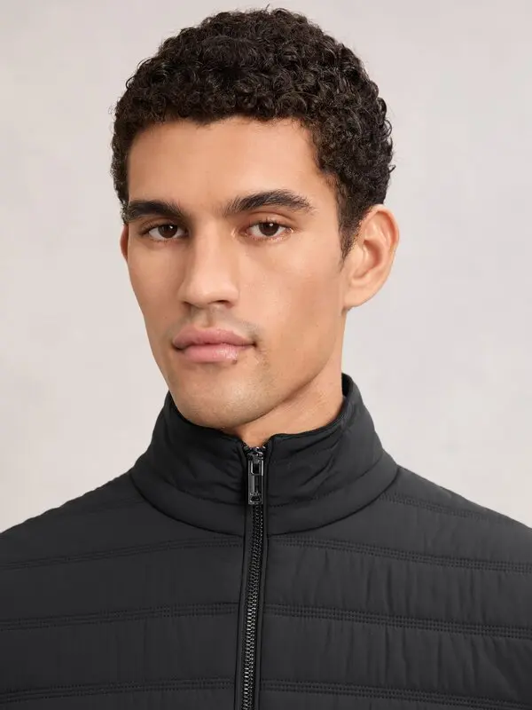 REISS Quilted Knit Funnel Neck Gilet - Black
