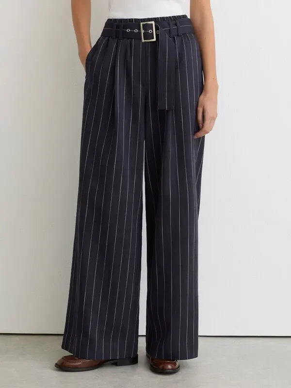 REISS Belted Pinstripe Wide-leg Trousers