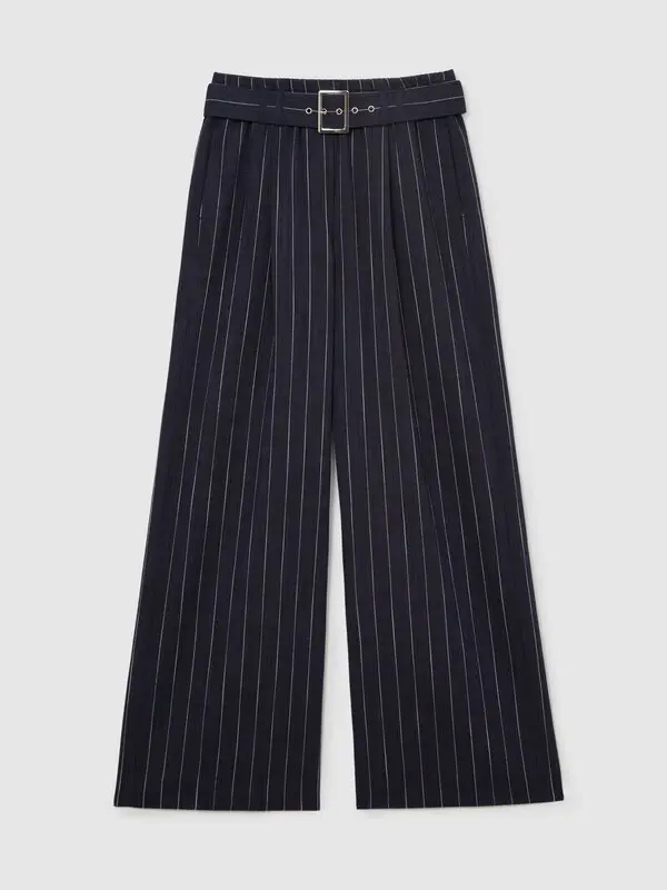 REISS Belted Pinstripe Wide-leg Trousers