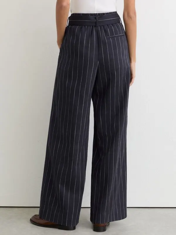 REISS Belted Pinstripe Wide-leg Trousers
