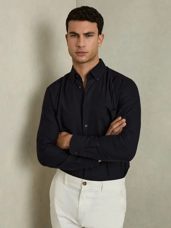 REISS Soft Wash Button Down Oxford Shirt - Navy
