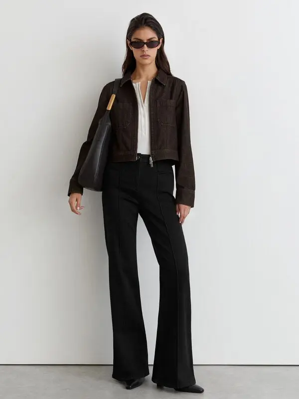REISS Cropped Zip-through Denim Jacket