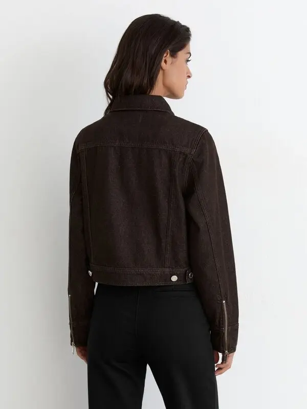 REISS Cropped Zip-through Denim Jacket