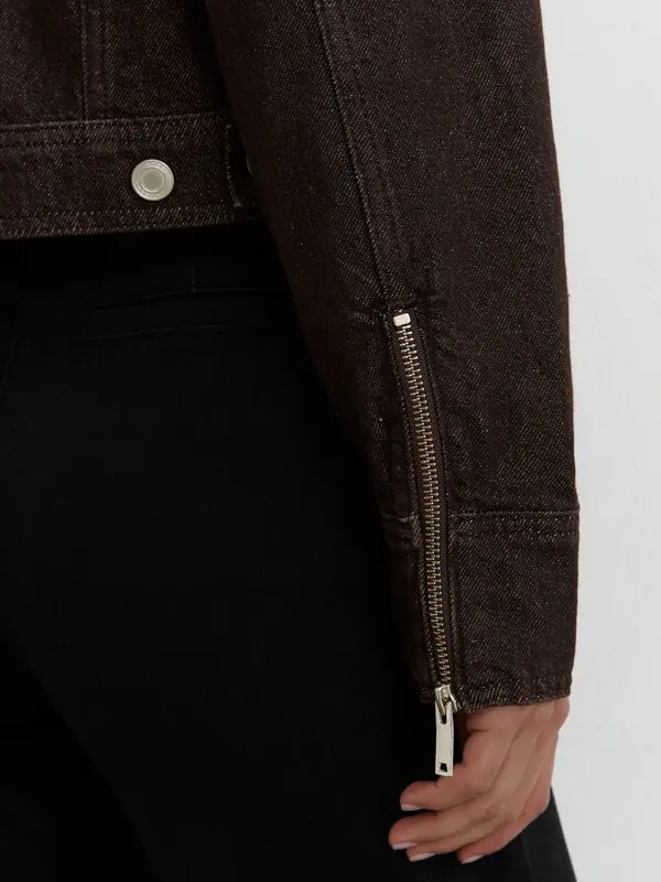 REISS Cropped Zip-through Denim Jacket