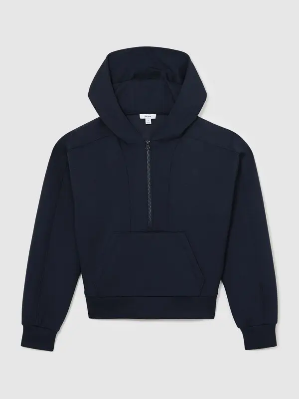 REISS Premium Interlock Half-zip Hoodie - Navy