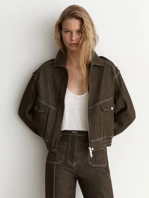 REISS Relaxed Denim Bomber Jacket