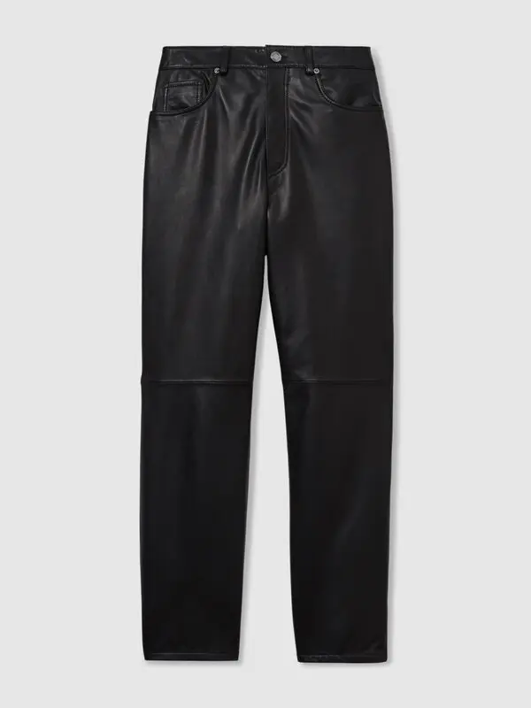 REISS Petite Leather Slim-leg Trousers - Black