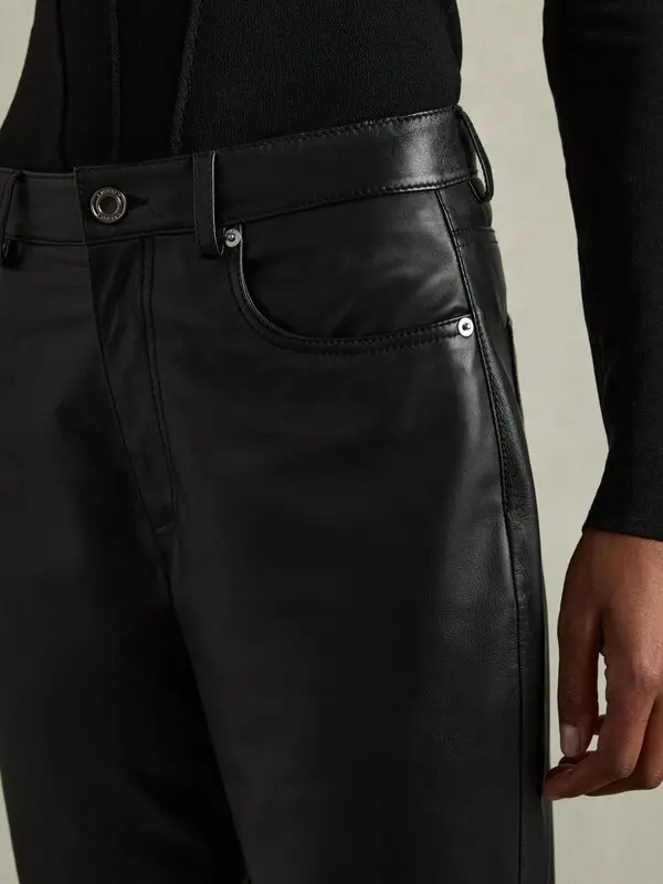REISS Petite Leather Slim-leg Trousers - Black
