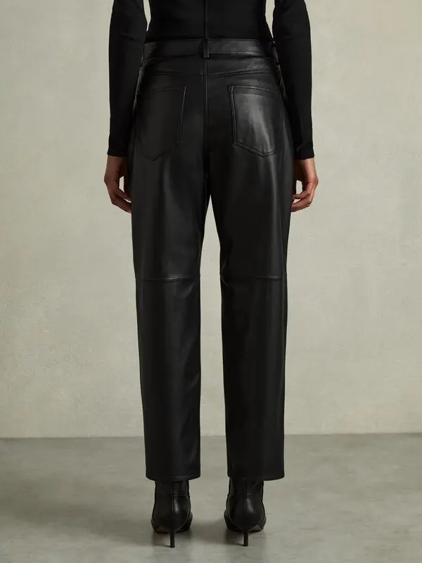REISS Petite Leather Slim-leg Trousers - Black