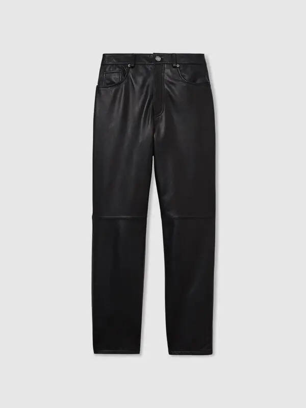 REISS Verona Petite Leather Slim-leg Trousers - Black
