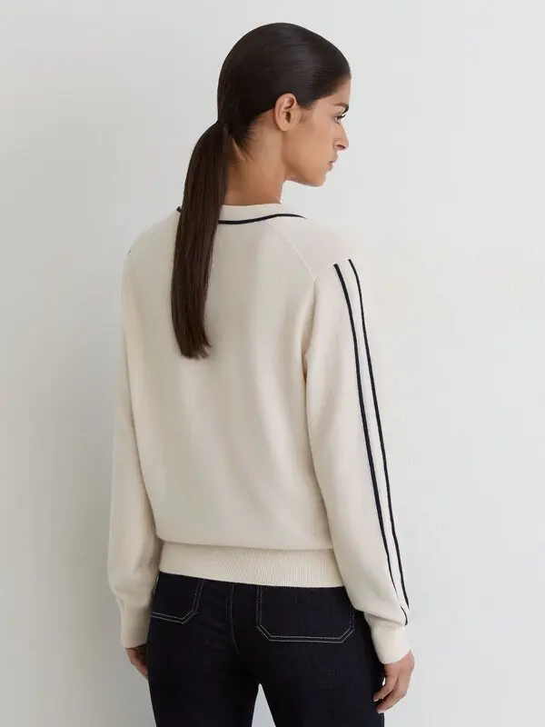 REISS V-neck Jumper With Cashmere And Contrast Trim - Ivory/navy