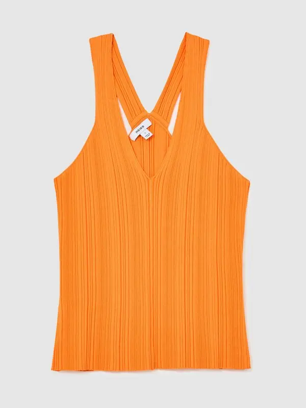 REISS Pleated Knit V-neck Vest - Orange