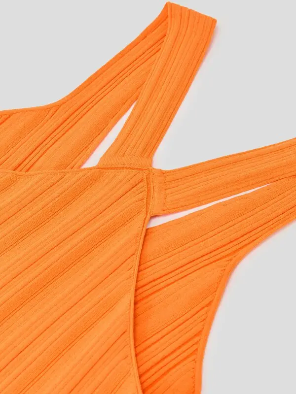 REISS Pleated Knit V-neck Vest - Orange