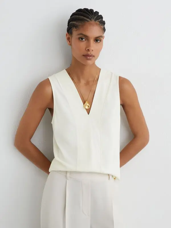 REISS Mira V-neck Shell Top - Cream