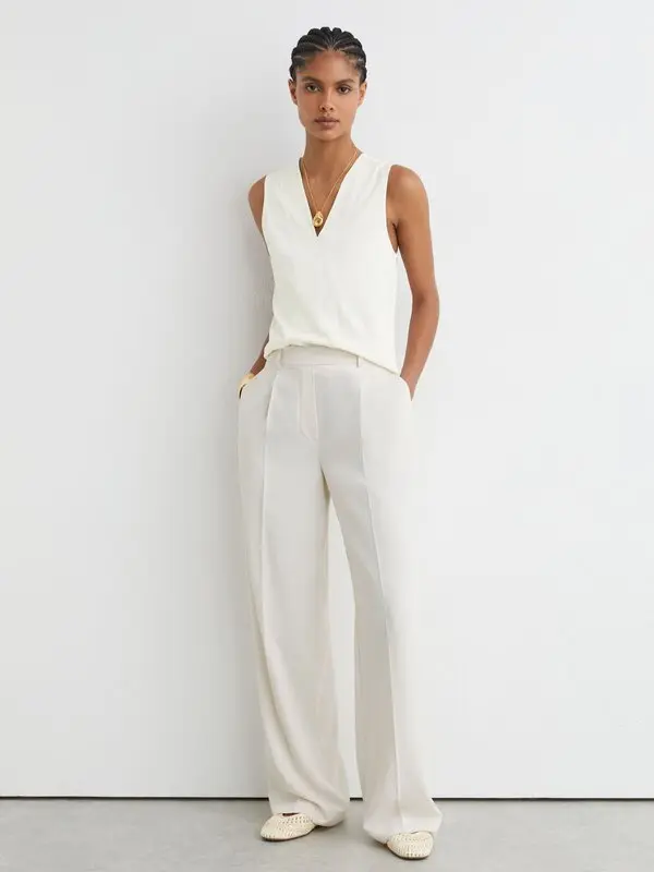 REISS Mira V-neck Shell Top - Cream