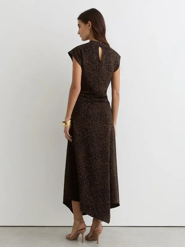 REISS Black & Brown Animal-print Draped Midi Dress - Black/brown