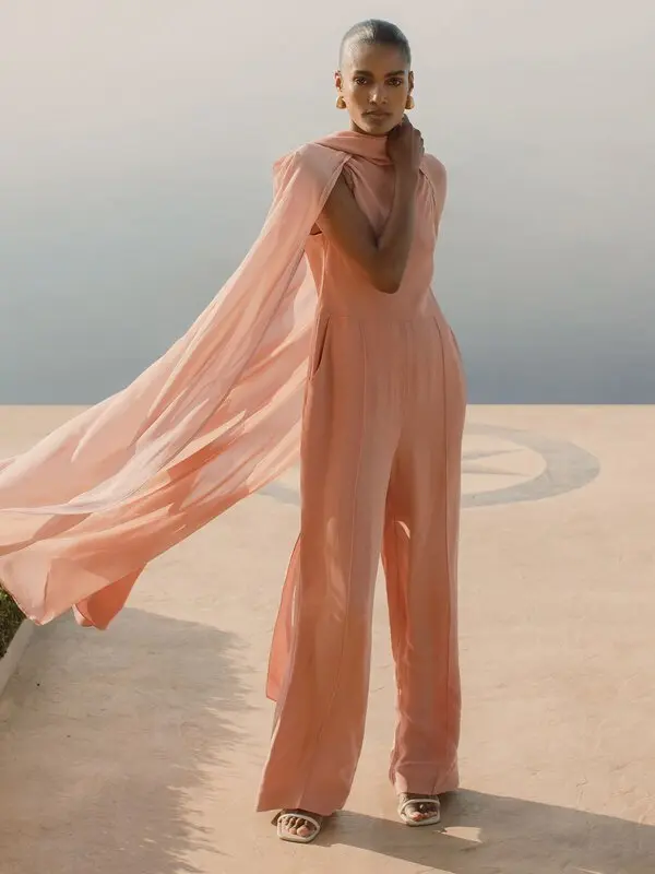 REISS Wide-leg Cape Jumpsuit - Pink