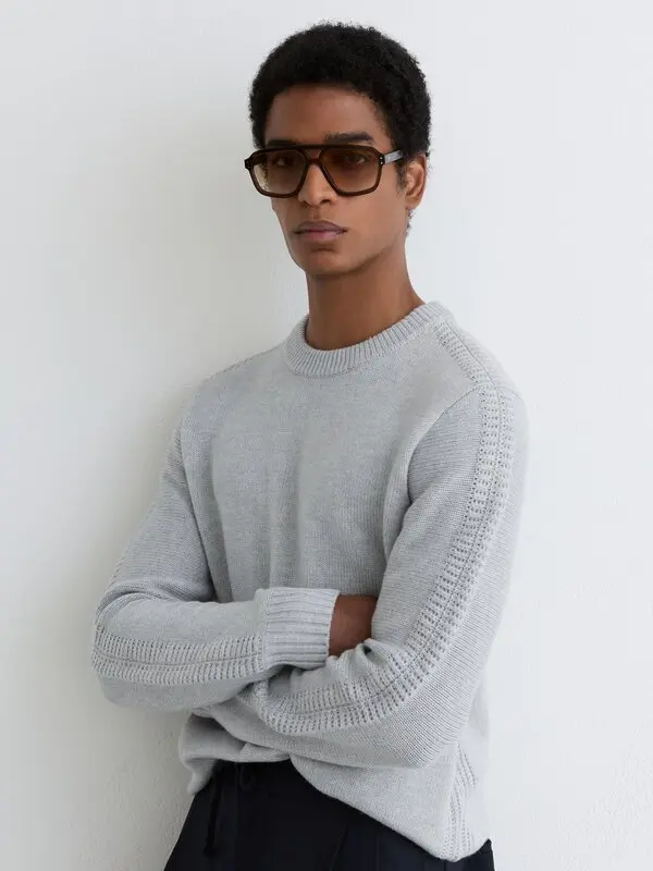 REISS Wool-blend Rib-detail Crew-neck Jumper - Soft Grey