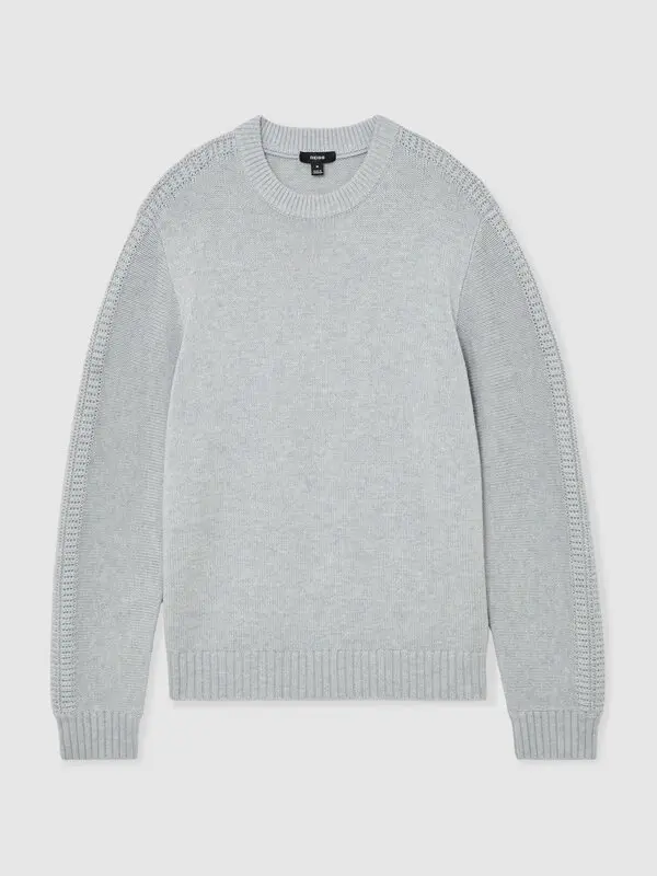 REISS Wool-blend Rib-detail Crew-neck Jumper - Soft Grey