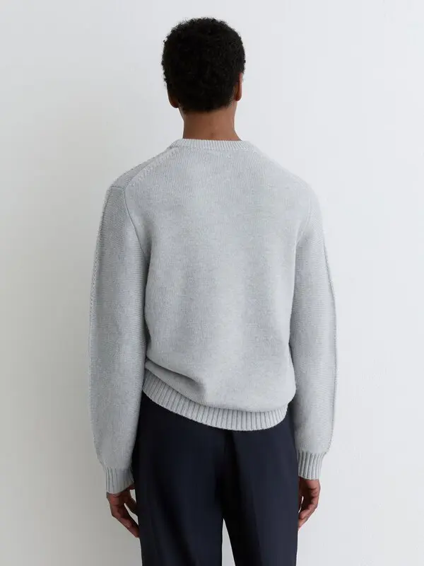 REISS Wool-blend Rib-detail Crew-neck Jumper - Soft Grey