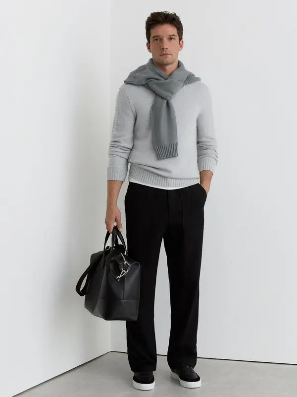 REISS Wool-blend Rib-detail Crew-neck Jumper - Soft Grey