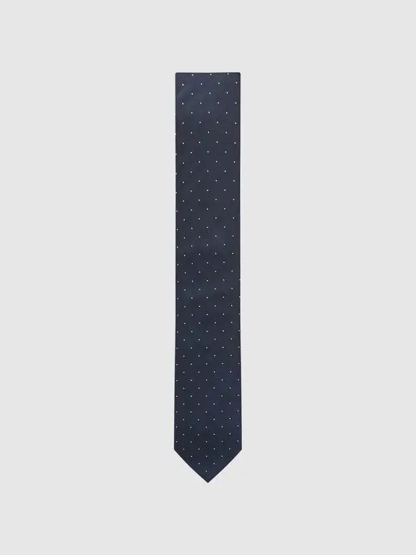 REISS Liam Silk Tie Polka Dot - Navy