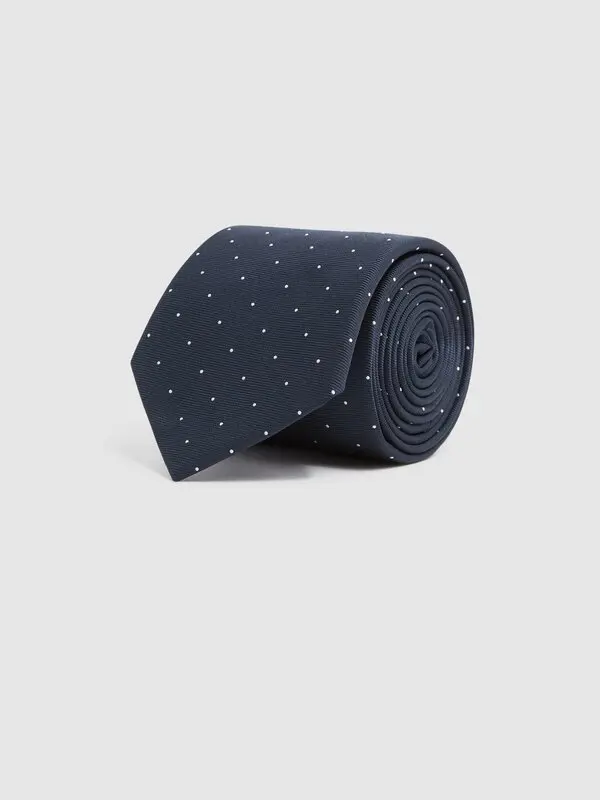 REISS Liam Silk Tie Polka Dot - Navy
