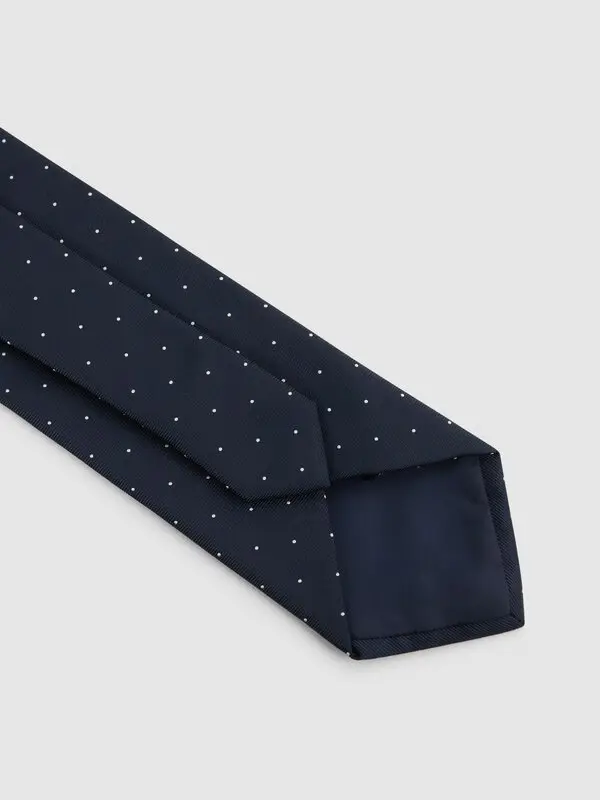 REISS Liam Silk Tie Polka Dot - Navy