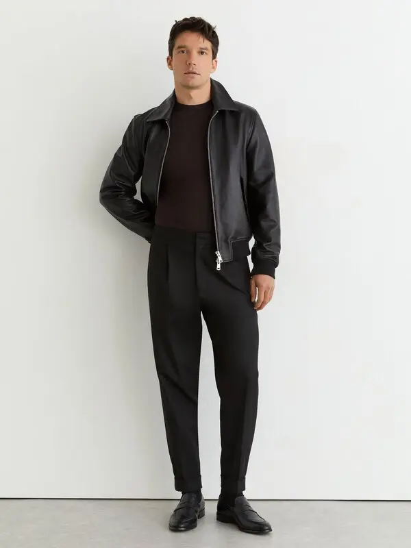 REISS Relaxed Drawstring Trousers With Turn-ups - Black