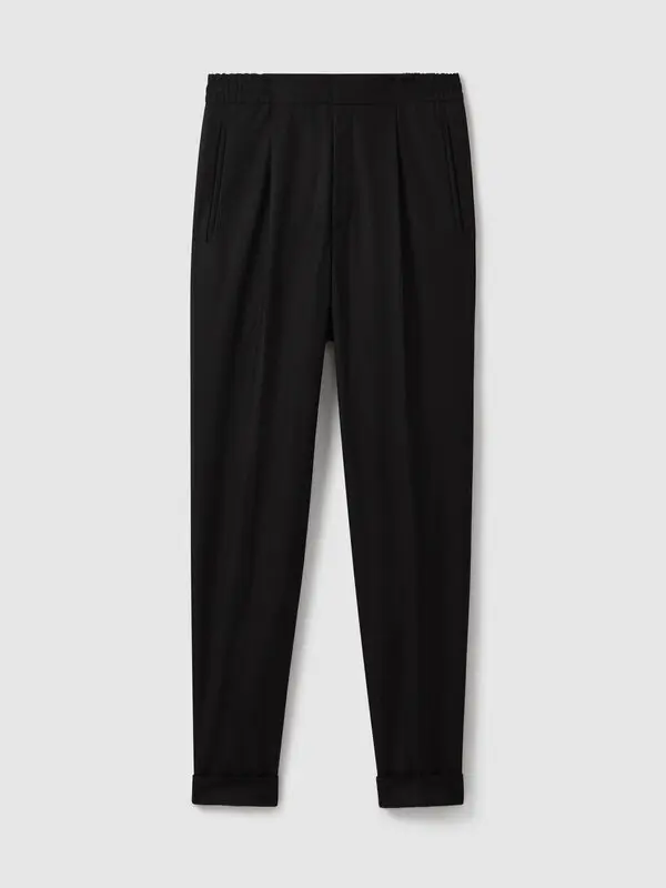 REISS Relaxed Drawstring Trousers With Turn-ups - Black