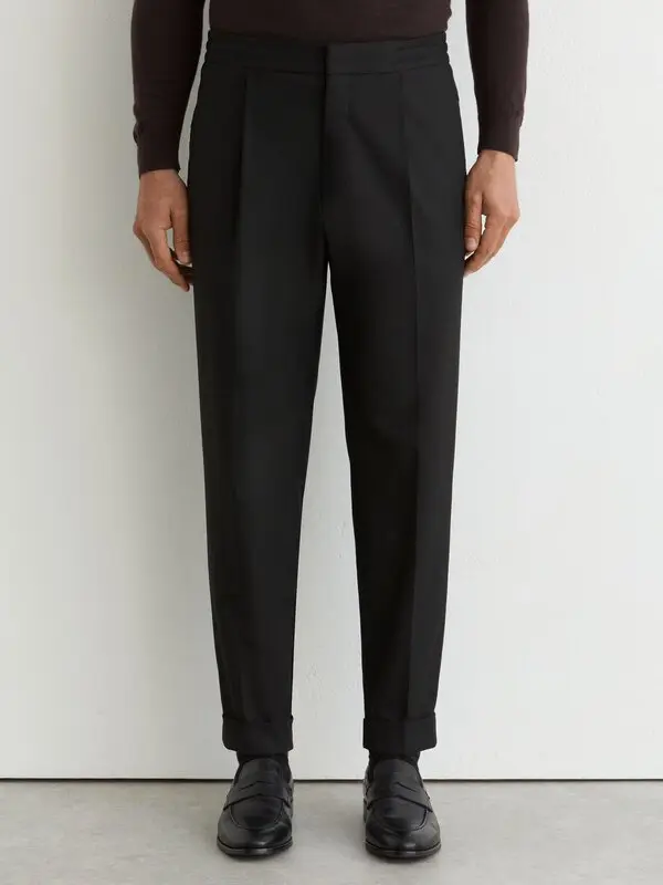 REISS Relaxed Drawstring Trousers With Turn-ups - Black