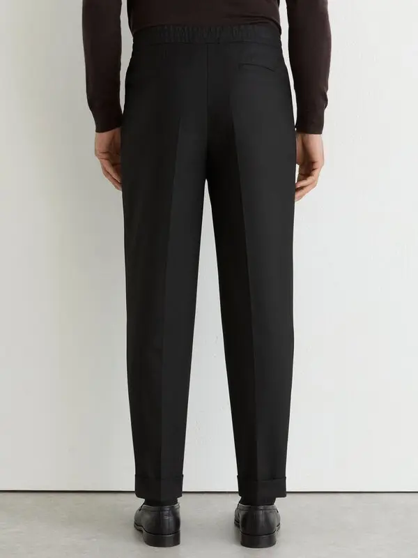REISS Relaxed Drawstring Trousers With Turn-ups - Black