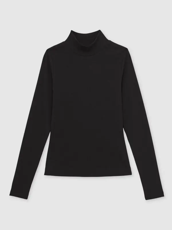 REISS Stretch-cotton Funnel-neck Top - Black