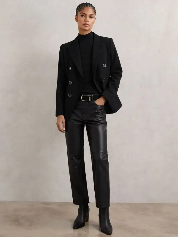 REISS Stretch-cotton Funnel-neck Top - Black