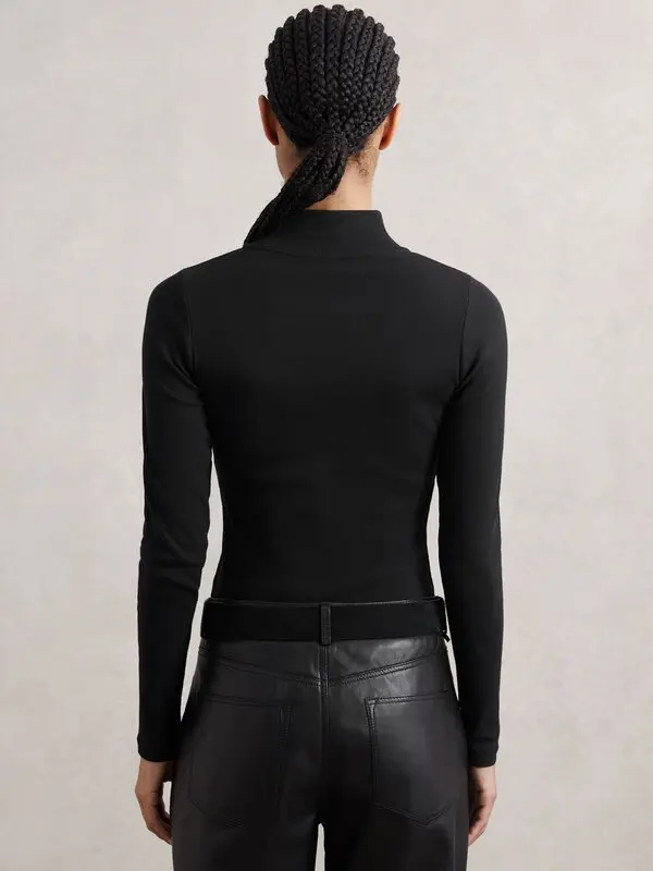 REISS Stretch-cotton Funnel-neck Top - Black