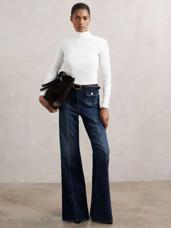 REISS Stretch-cotton Ribbed Funnel Neck Top