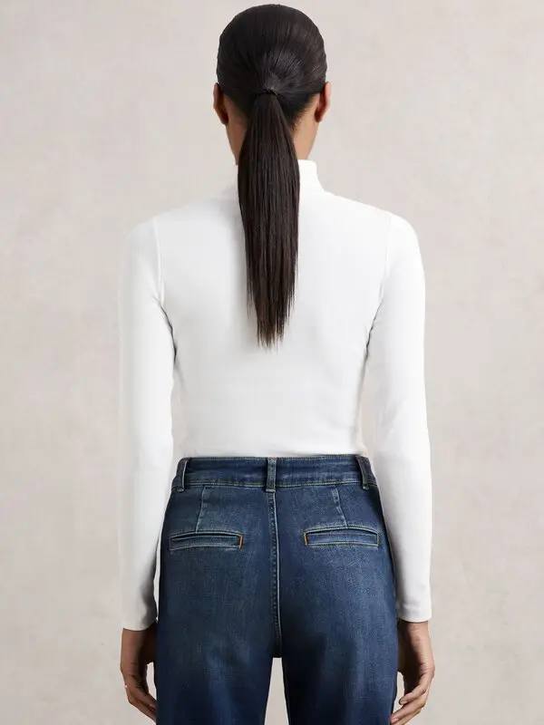 REISS Stretch-cotton Ribbed Funnel Neck Top