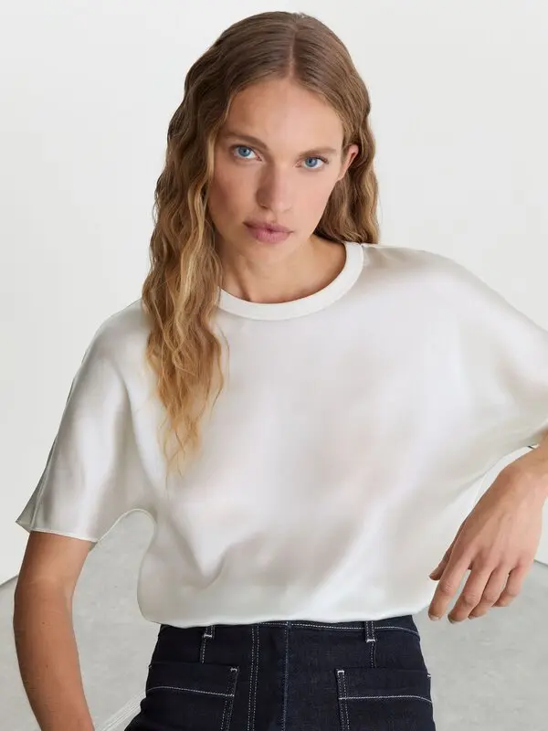 REISS Silk Short-sleeve Top - Ivory
