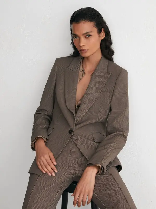 REISS Black & Neutral Petite Puppytooth Single-breasted Suit Blazer