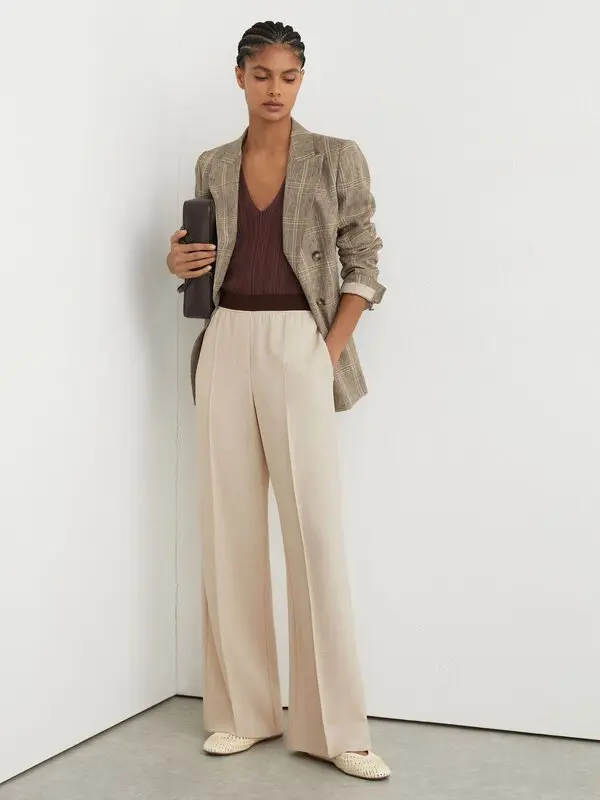 REISS Wide-leg Elasticated-waist Trousers - Neutral