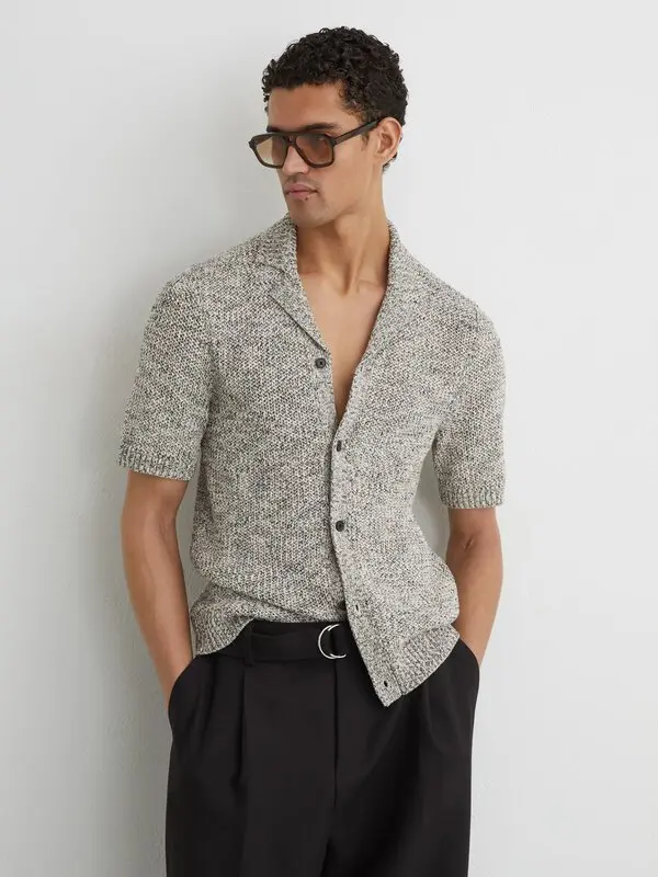 REISS Marled Cuban-collar Knitted Shirt