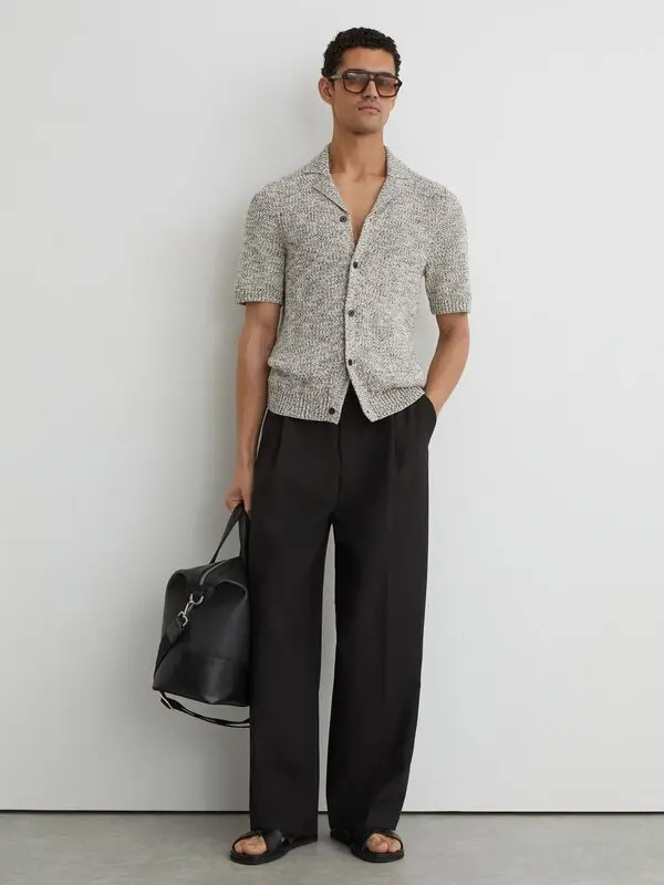 REISS Marled Cuban-collar Knitted Shirt