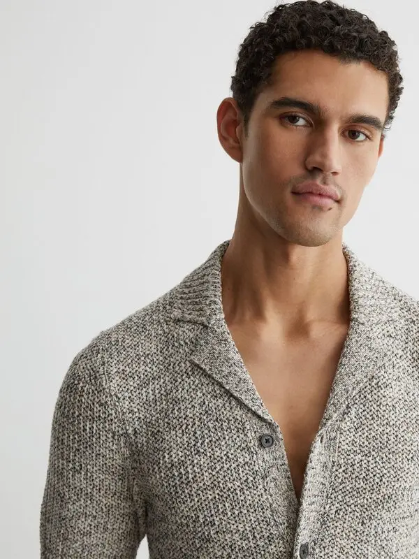 REISS Marled Cuban-collar Knitted Shirt