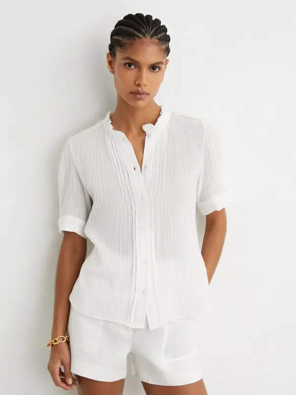 REISS Cotton Cheesecloth Pleated Top