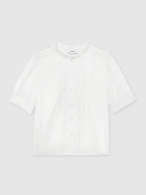 REISS Cotton Cheesecloth Pleated Top