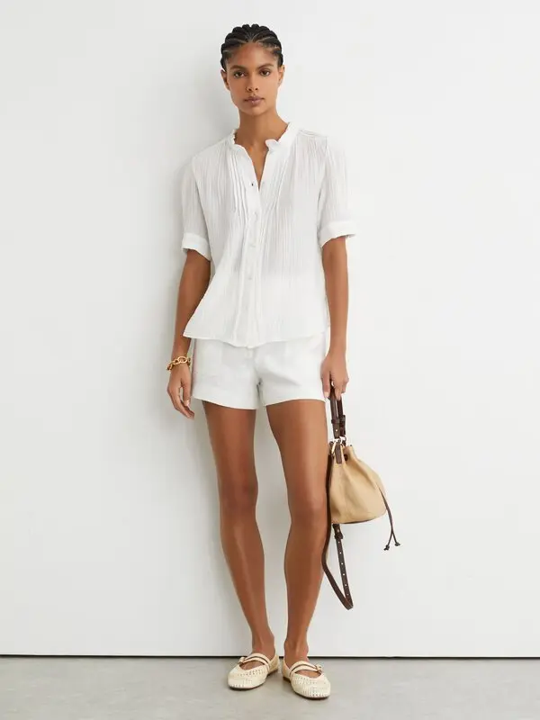 REISS Cotton Cheesecloth Pleated Top