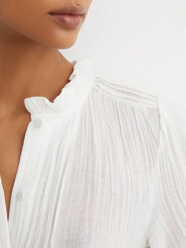 REISS Cotton Cheesecloth Pleated Top