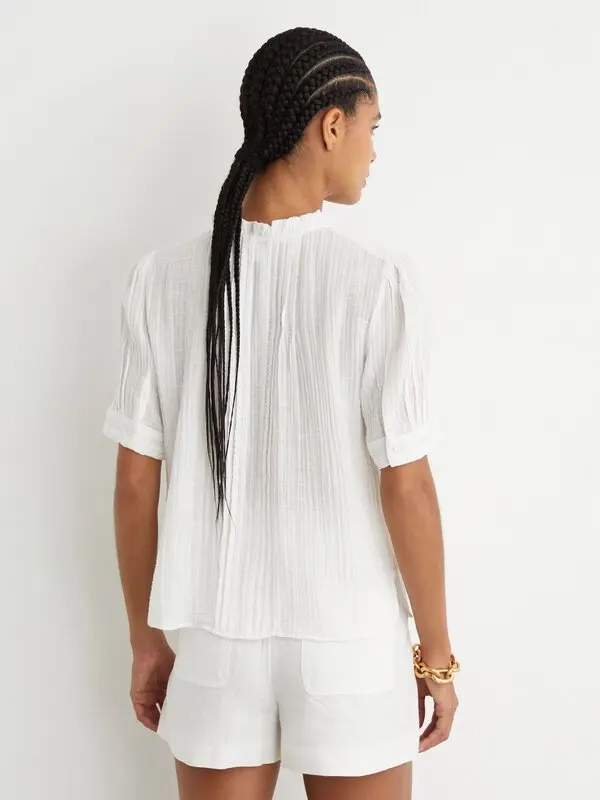 REISS Cotton Cheesecloth Pleated Top