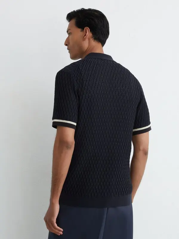 REISS Cotton-blend Geometric-knit Tipped Shirt - Navy